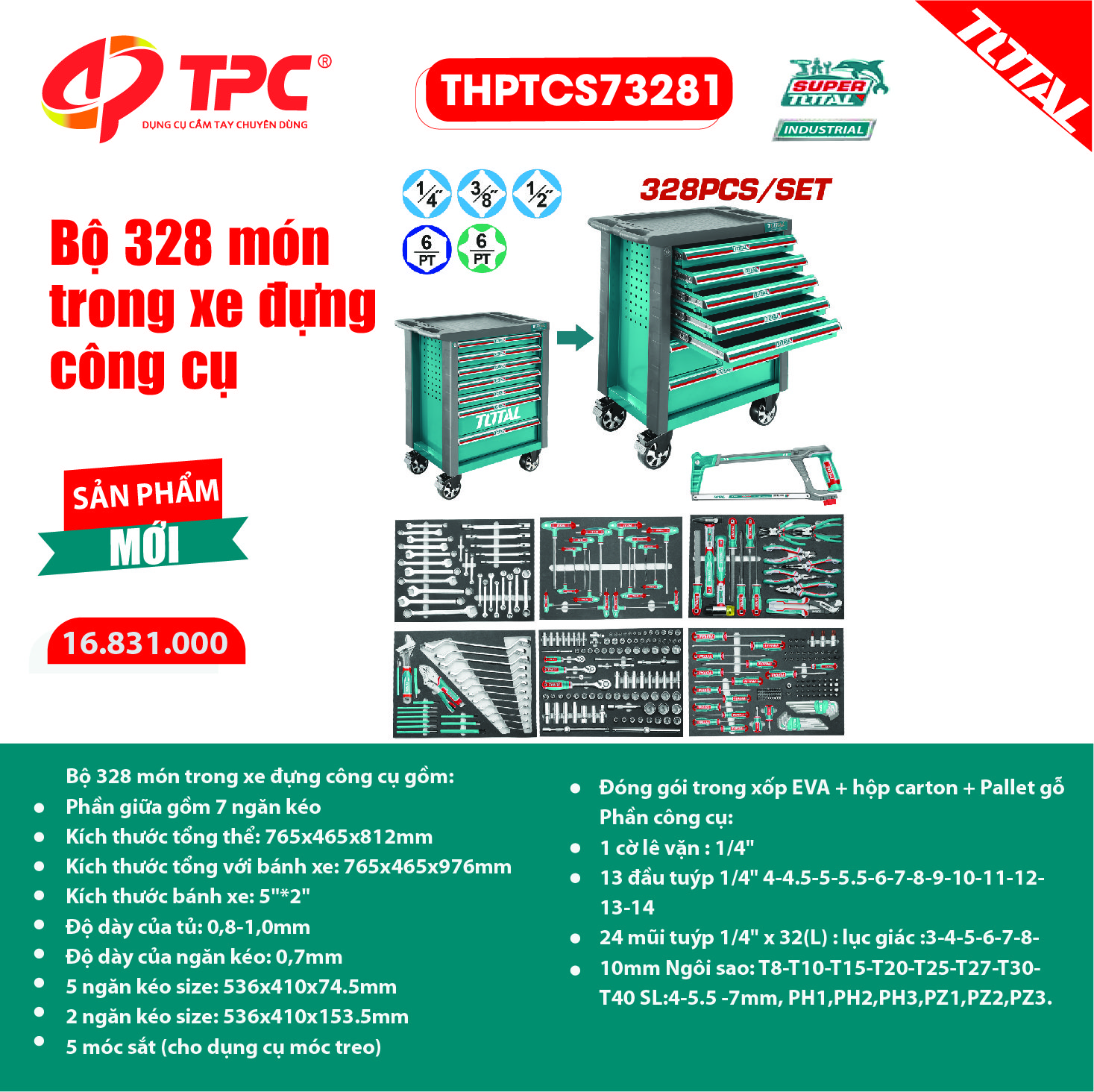 Bigtools - Bộ 328 món trong xe đựng công cụ TOTAL - THPTCS73281